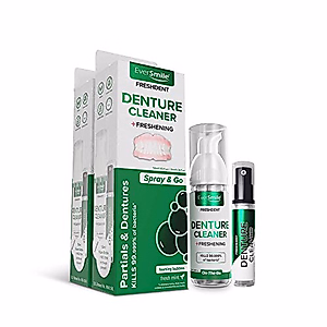 FreshDent Denture & Partial Cleaner - On The Go Dental Cleaning & Teeth Whitening Spray. Kills Bacteria & Freshens Bad Breath Mint Flavored (2pk)