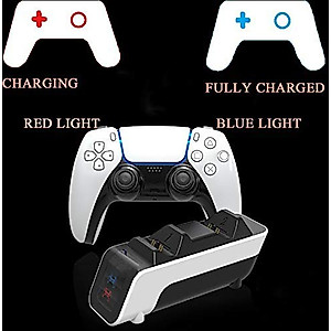 Newest Charging Station for PS5 Wireless Controllers, with LED Indicator, White, Fast Charing Dock for Dual Sense Playstaion 5 Controller with 80cm Short Charging Cord