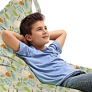Ambesonne Botanical Lounger Chair Bag, Cartoon Hand-Drawn Autumn Elements Dotted Mushrooms and Browning Tree Leaves, High Capacity Storage with Handle Container, Lounger Size, Multicolor