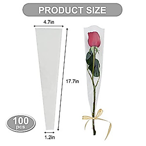 BEISHIDA 100 PCS Single Rose Sleeve Single Flower Wrapping Bags Single Rose Packaging Cellophane Flower Sleeves for Florist Bouquet Supplies Mother's Day Valentine's Day (White Clear Transparent)