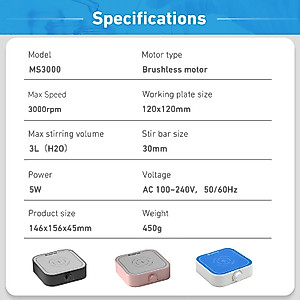 WEST TUNE 3000rpm Magnetic Stirrer Mixer with Stir Bar, Brushless DC Motor Max 3000ml Magnetic Stir Plate Mixer Black-White（No Hot)