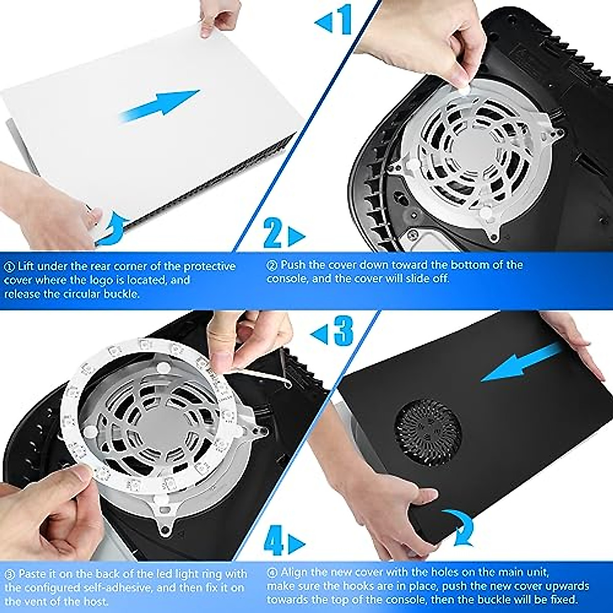 PS5 Plates Playstation 5 Accessories, PS5 Cover Face Plates and RGB LED Light Strip, SIKEMAY Console Disc Version Skins with Fan Vents Dust Side Faceplate Shell Case, 8 Color 400+Effects Kit - Black
