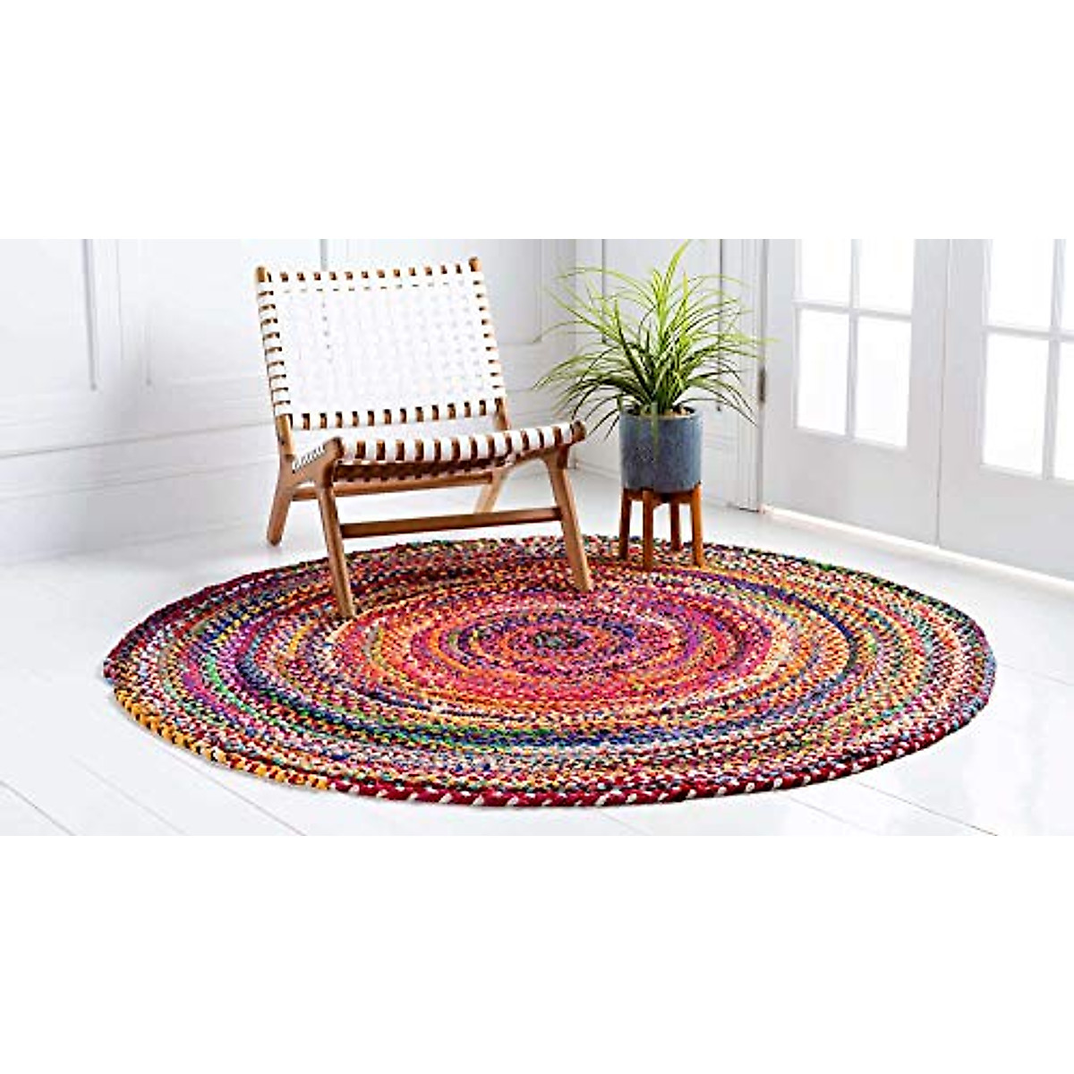 Unique Loom Braided Chindi Collection Area Rug - Layer (3' 3" Round, Multi/ Blue)