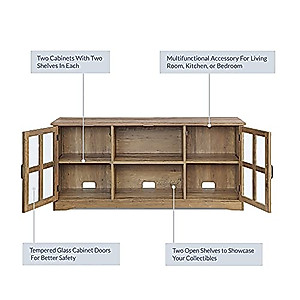 BELLEZE Modern 52 Inch Traditional TV Stand & Media Entertainment Center Console Table for TVs up to 55 Inch or Sideboard Buffet with Wood Glass Storage Cabinets - Cori (Rustic Oak)
