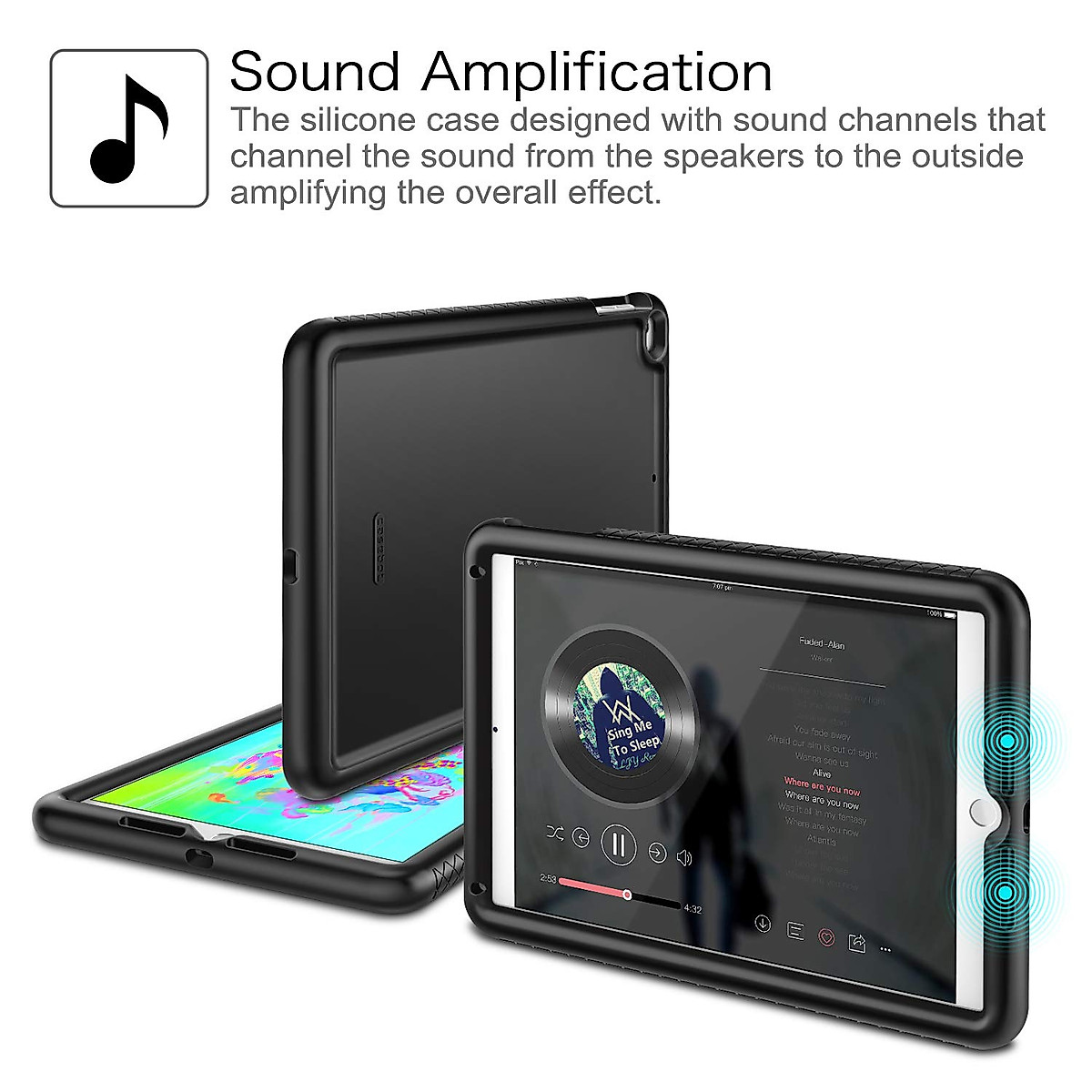 Fintie Case for iPad 6th / 5th Generation (2018/2017), iPad Air 2 / Air 1 (9.7 Inch) - [Mighty Shield] Heavy Duty Anti Slip Shock Proof Kids Friendly Drop Protection Silicone Cover, Black