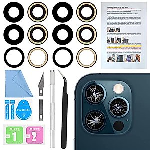 2PCS ASDAWN Back Rear Camera Lens Glass Replacement for iPhone 12 Pro 6.1 Inches with Pre-Installed Adhesive,Back Lens Glass with Installation Manual + Repair Tool Set