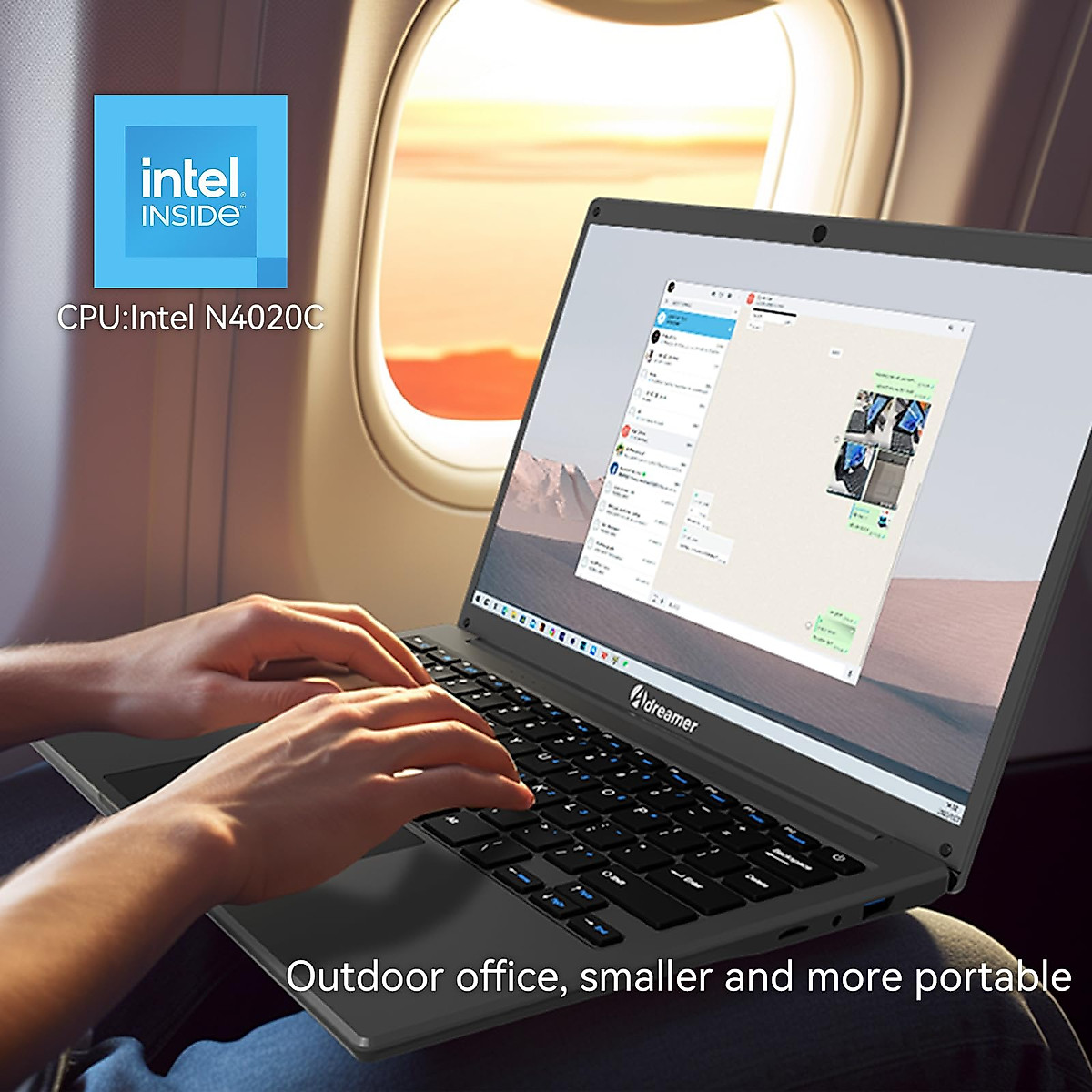 A DREAMER Laptop Computer 13.3 inch 2.5K QHD IPS 16:10 Screen, Windows 10 Laptop Intel N4020 SSD Replaceable Portable Traditional Laptop, Brown PC (6G+256GB)