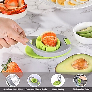 Egg Slicer for Hard Boiled Eggs, Stainless Steel Wire Egg Cutter with Stylish Duotone Plastic Body, Great for Boiled Eggs, Strawberry, Spam, Fruit, Mushroom and More (Gery+Green)