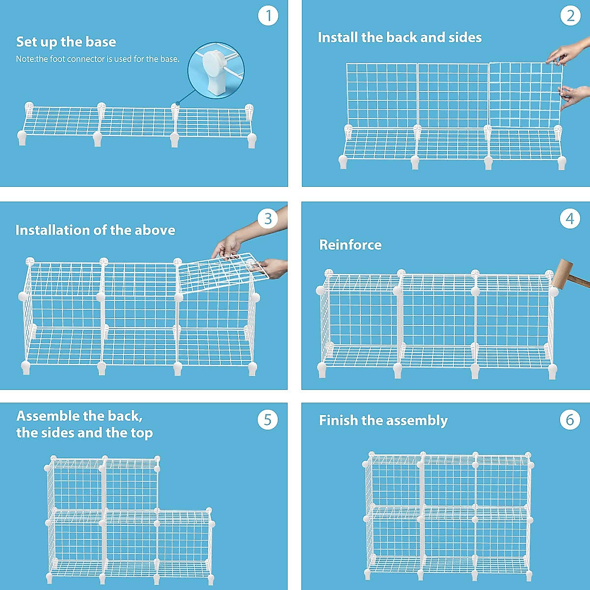 TomCare Cube Storage 6-Cube Metal Wire Cube Organizer Cube Shelves Storage Cubes Closet Organizer DIY Wire Bookshelves Storage Grids Modular Wire Cubes Bookcase for Bedroom Home Office, White