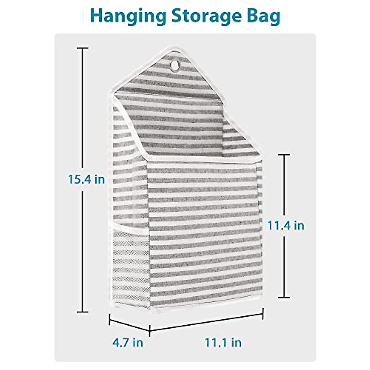 PARAKE Wall Hanging Storage Bag, 2 Pack Waterproof Hanging Organizer Bag for Bedroom, Large Pocket Organizer Basket with Side Pocket, 4 Sticky Hook, Hanging Bag for Bathroom Office, Grey White Stripes