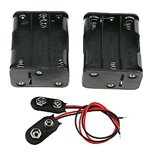 E-outstanding AA Battery Holder 2Set 6x1.5V AA Black Thicken Battery Holder Case Box with I Type Wired Battery Clip Standard Snap Connector