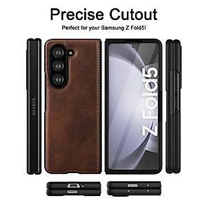 Foluu Case for Samsung Galaxy Z Fold 5, with Front Built-in Screen Protector, PU Leather + Hard PC Shell Ultra Thin Slim Durable Protective Phone Cover for Samsung Galaxy Z Fold5 5G 2023 (Brown)