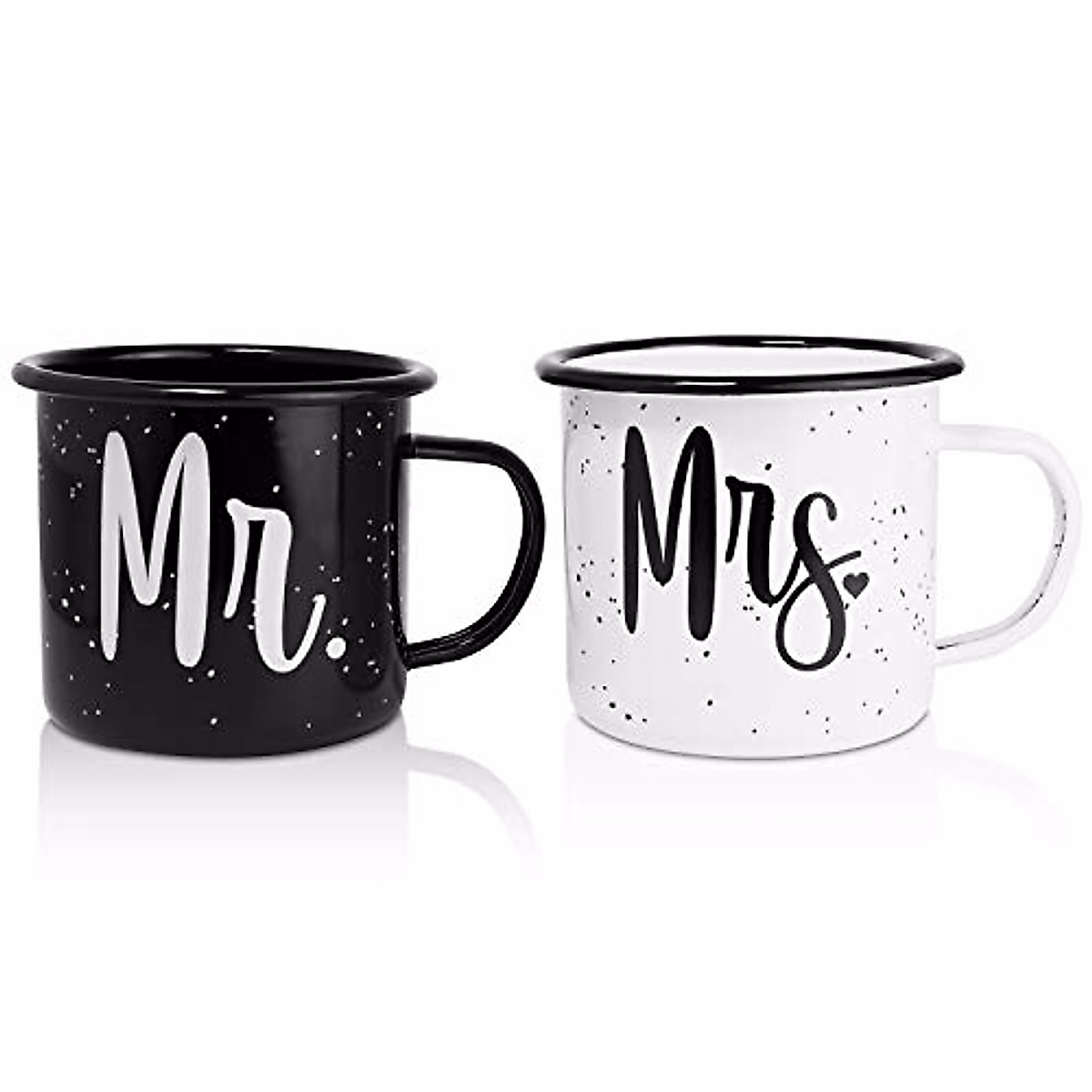 Mr and Mrs Coffee Mug Gift Set - Enamel Coated Stainless Steel Camping Mugs - Bride and Groom - Marriage Engagement Wedding Gift for Couples