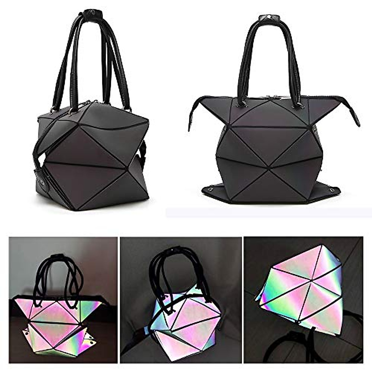 Luminous Changeable shape Geometric Women Shoulder Bag, Premium Reflective Purses Top Handle Satchel Large Handbags Holographic (Luminous)