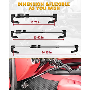 Tevlaphee Steering Wheel Lock Anti Theft Device Retractable Brake Pedal Lock Keyless Password 5 Coded Combination Anti Theft Car Security Device Heavy Duty Universal Fit for Vehicle Car Truck Van SUV