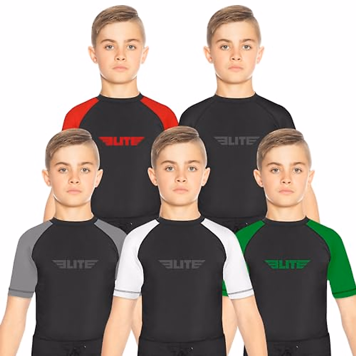 Elite Sports Rash Guards for Boys and Girls, Short Sleeve Compression BJJ Kids and Youth Rash Guard (Black, Large)