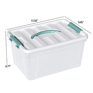 Uumitty 14 Quart Stackable Storage Bin with Latching Lid, Plastic Container Box to Organize Office, Crafts, Clear Base and White Lid, 8-Pack
