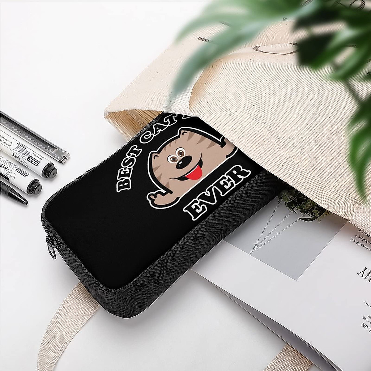 Best Cat Dad Ever Pencil Case Stationery Pen Pouch Portable Makeup Storage Bag Organizer Gift