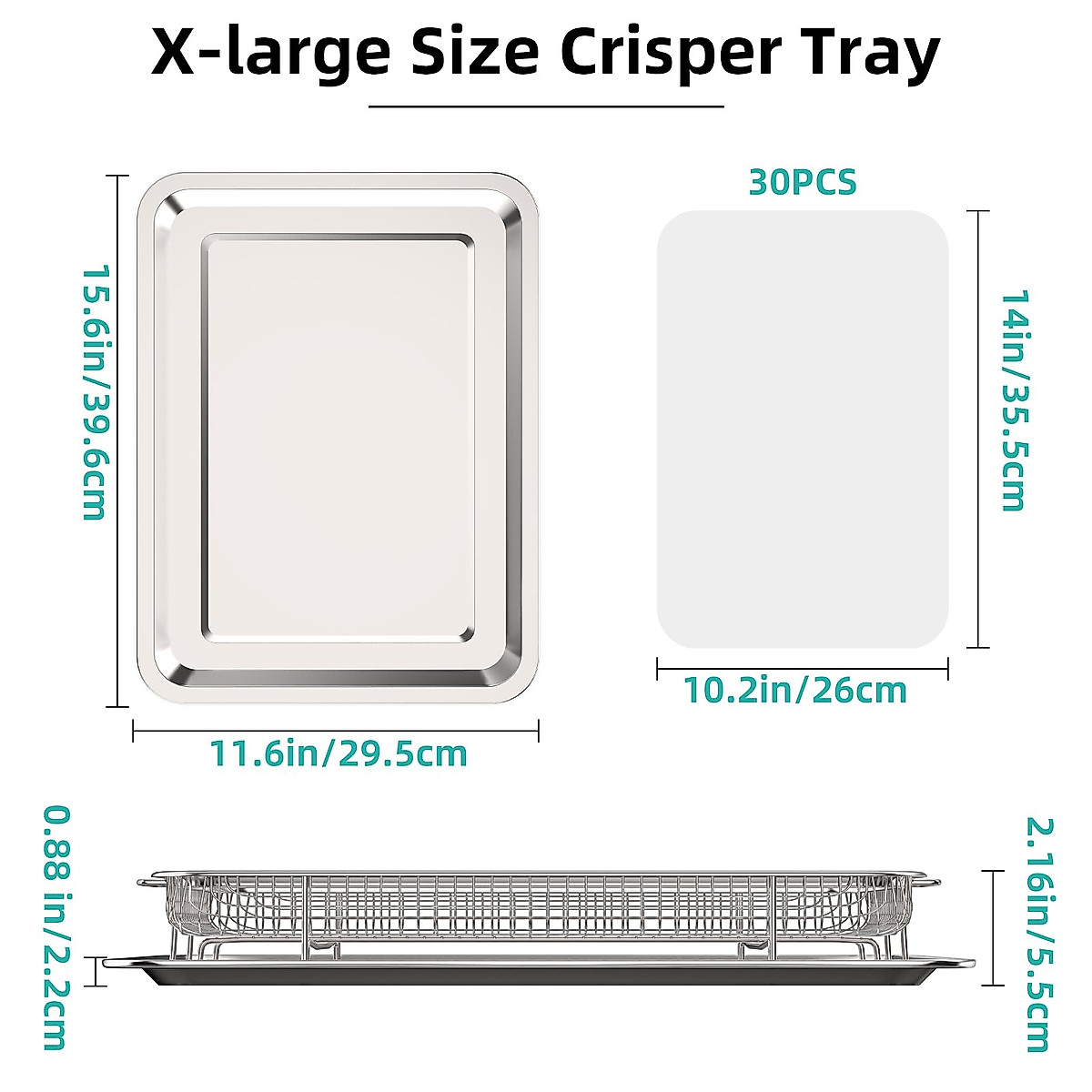 Air Fryer Basket,YEPATER 15.6" x 11.6" Large Oven Air Fryer Basket and Tray,Stainless Steel Non-stick Oven Air Fryer Basket with 30 PCS Parchment Paper,Air Fryer Pan and Crisper Tray for Baking