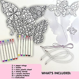 VMNlooking Paint Your Own Butterfly Wings Painting Butterfly Kit Fairy Wings Arts and Crafts for Kids Coloring Paper Creative Activity for Party Birthday 2 Wings 2 Butterfly Mask