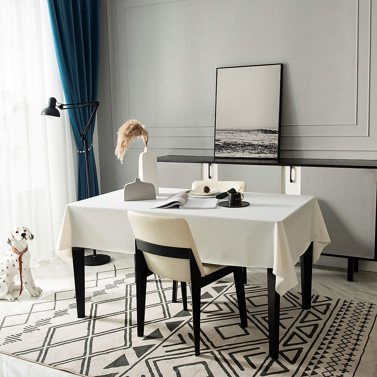 Hosonson 100% Waterproof Vinyl PU Square Heavy Duty Table Cloth with Smooth Surface - Soft Hand-Feeling Decoration Tablecloth - Reusable Wipable Oilproof Table Cover for Kitchen (54x54 Inch, White)