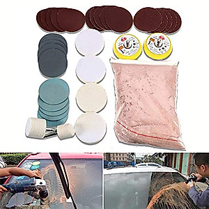 AOUTLE Glass Polishing Kit, 34pcs/Set Scratch Remover Kit for Window Windshield Repair, Cerium Oxide Polishing Powder Polish Pad Felt, Polishing Wheel/Polishing Pad for Windscreen Glass