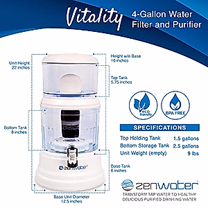 Zen Water - Water Filter System, Portable Water Purification System, 4-Gallon Countertop Dispenser