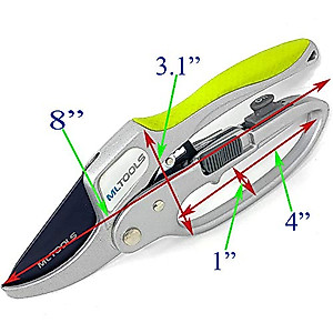 MLTOOLS Ratcheting Bypass Pruning Shears – 8" Ratchet Hand Pruning Anvil Shears for Weak Hands – Heavy-Duty Ratcheting Lopping Shears – Low Effort Trimming Shears – Easy & Comfortable Grip – 8231