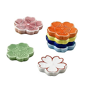 YAIKOAI Set of 7 Cherry Blossom Ceramic Chopsticks Rest Rack Forks Dinner Spoons Knives Stand Holder for Party Home Restaurant Dinnerware