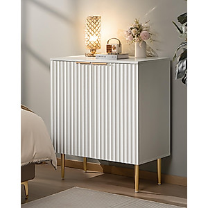 SICOTAS Fluted White Storage Cabinet Set of 2, Wooden Sideboard Buffet Cabinet with Spray-Painted Finish, Console Table with Storage Credenza Accent Cabinet for Living Room, Dining Room, Entryway
