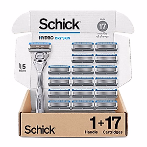 Schick Hydro Dry Skin Razor, 1 Razor Handle and 17 Cartridges | Razors for Men, 5 Blade Razor Men, Mens Razors for Shaving, Razor Blades for Men, 1 Handle with 17 Razor Blades Refills