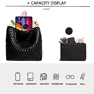 Handmade Woven Shoulder Bags for Women Cute Hobo Tote Handbag Mini Clutch Purse with Magnetic Buckle Crossbody Phone Bag (Black)