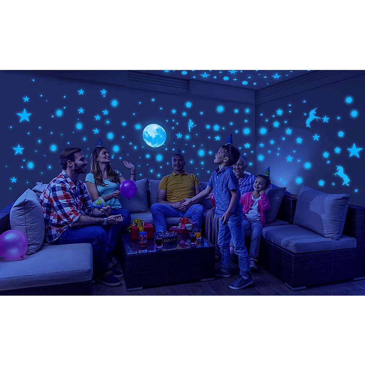 Glow Stickers in The Dark Stars Moon Elfin Unicorns Dots 1597 PCS Set Self-Adhesive Glow in The Dark Stickers for Room Ceiling Wall Decals Kids Party Decoration