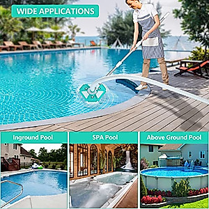POOLKEY Upgraded Heavy Duty Pool Vacuum Head, Deluxe 15'' Triangular Shape with 18 Bottom & Corner Brushes, Wheels, 360° Rotatable Pole Connector Pool Vacuum Head for Above Ground Pool Inground Pools