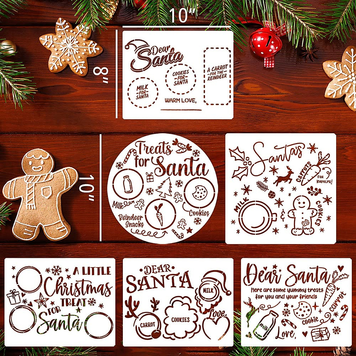 Christmas Santa Tray Stencils for Painting on Wood,Reusable Xmas Dear Santa Tray Stencil Drawing Templates for Serving Tray/Plate/Round Wood