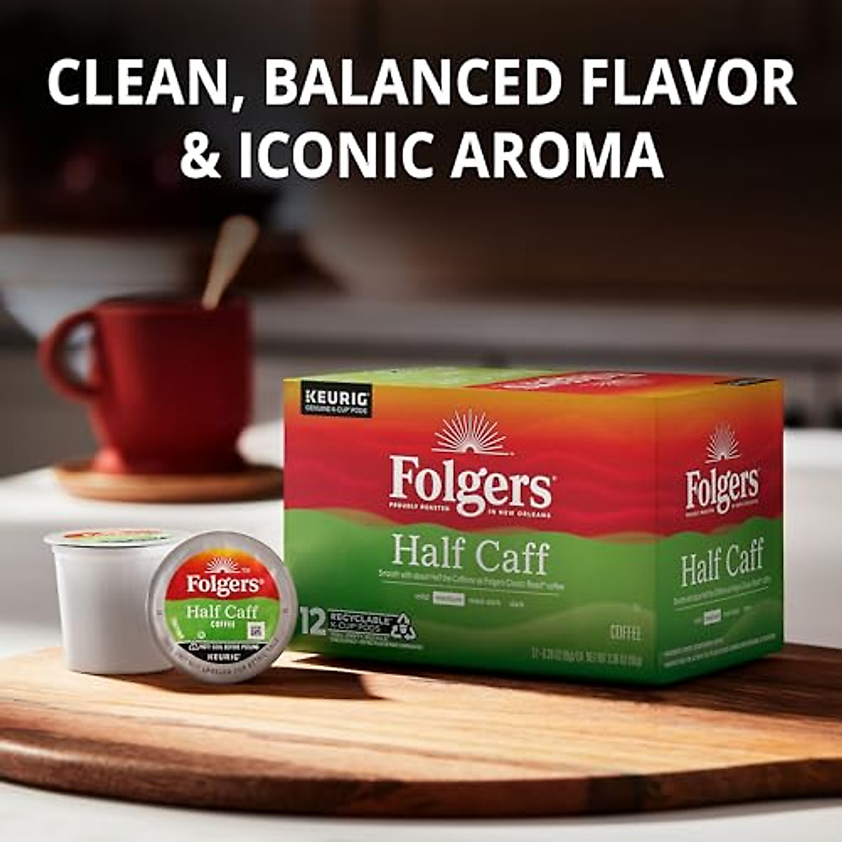 Folgers Half-Caff Medium Roast Coffee, 72 Keurig K-Cup Pods