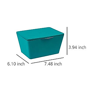 WENKO, Petrol, Decorative Box Organization, Container for Bathroom Storage, Small Basket with Lid, 7.48 x 3.94 x 6.10 in, 7.5 x 3.9 x 6.1 inch