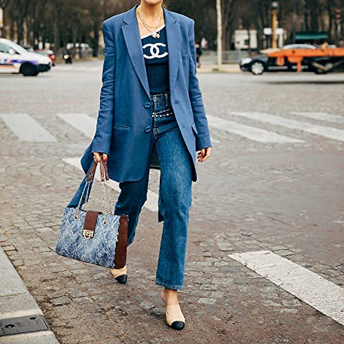 Dasein Hobo Handbag Vegan Leather Tote Chain Shoulder Purse for Women Satchel Bag With Matching Clutch (Jean)