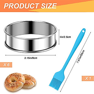 Catcan 6 Pieces English Muffin Rings, 3.15 Inch Stainless Steel Crumpet Ring Double Rolled Tart Ring Nonstick Metal Round Ring Molds with Silicone Oil Brush