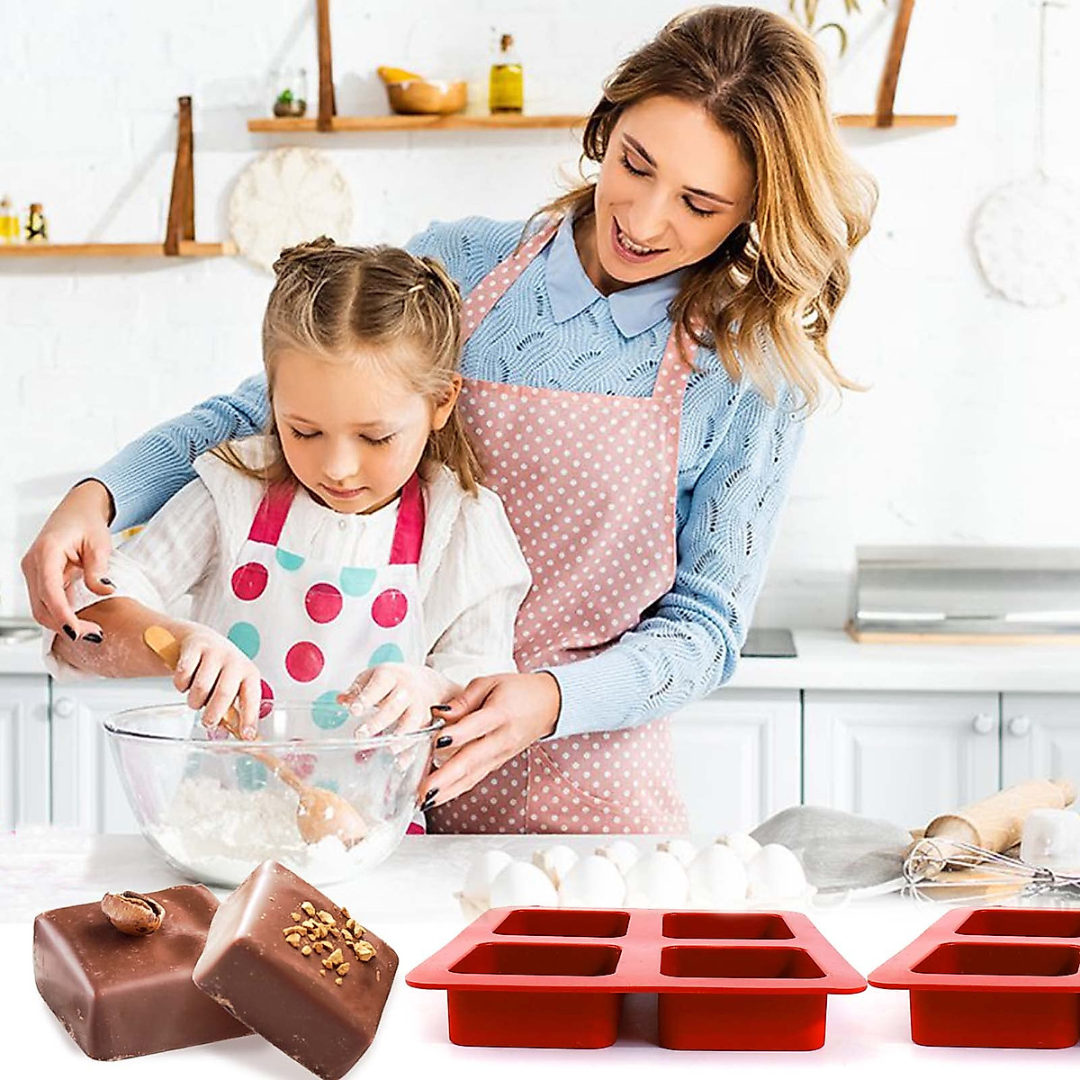 AIERSA 3Pcs Chocolate Covered Cookie Molds for S'mores, 4 Cavity Square Silicone Mold for DIY Sandwich Cookies, Brownies, Muffin, Mousse, Cakes, Candy, Chocolate