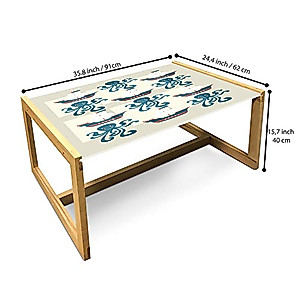 Lunarable Nautical Coffee Table, Pirate Ship and Octopus Sailboat Sails Flag Art Print Sailor Toys, Acrylic Glass Center Table with Wooden Frame for Offices Dorms, Large, Vermilion Beige and Teal