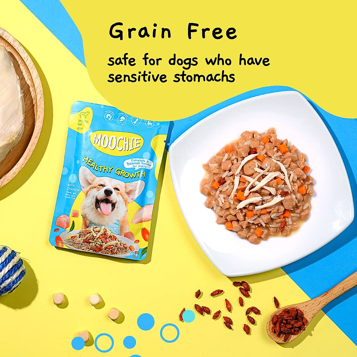 MOOCHIE Soft Puppy Wet Dog Food - Healthy Growth - Real Chicken, Beef, Vegetables & Rice - No Artificial Flavors or Preservative - 12 x 3 oz Pouch