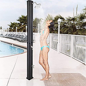 VINGLI Solar Heated Shower, 9.3 Gallon Outdoor Shower with Shower Head and Foot Shower Tap，for Outdoor Backyard Poolside Beach Pool Spa,Black (9.3 Gallon)