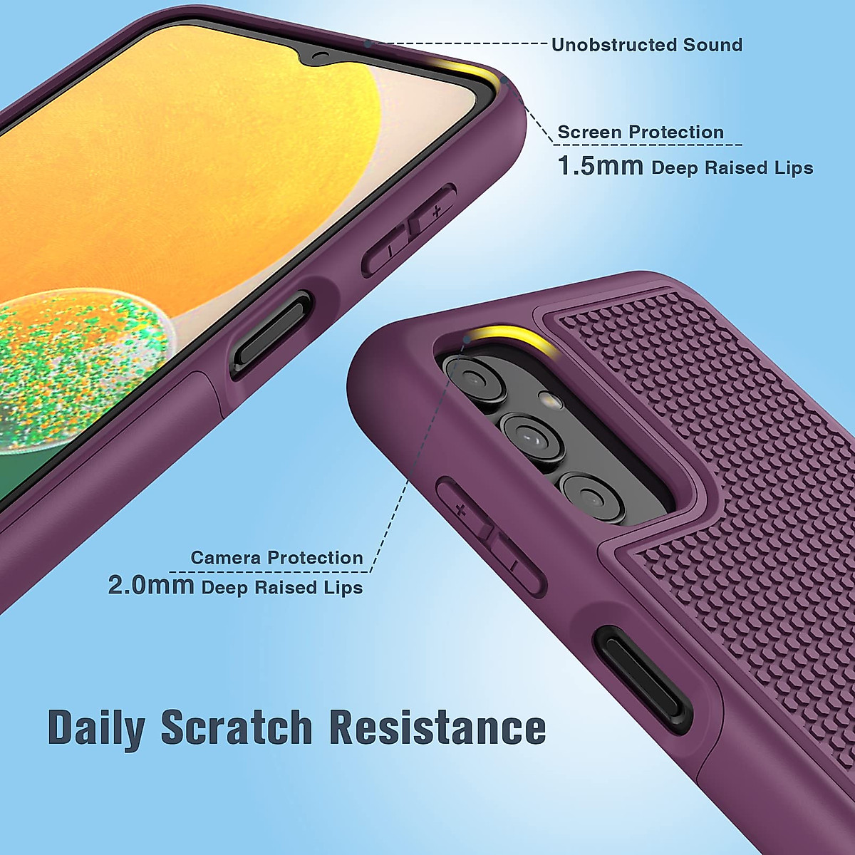 BNIUT for Samsung Galaxy A13 5G Case: Dual Layer Protective Heavy Duty Cell Phone Cover Shockproof Rugged with Non Slip Textured Back - Military Protection Bumper Tough - 6.5inch (Burgundy Purple)
