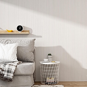 HyunHome Grasscloth White Peel and Stick Wallpaper 20.8"x394" Thick Fabric Linen Textured Classic Faux Grassweave Removable Neutral Wallpaper Vinyl Film Liner Roll for Home Use