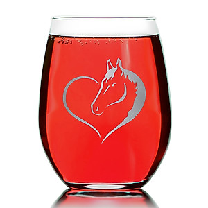 Promotion & Beyond Heart Horse Design Love Horse Riding Ranch Farmhouse for Animal Lovers Stemless Wine Glass