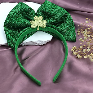 Kistreao Shamrock Bow Headband St. Patrick's Hair Band Green Clover Hair Accessories for Girls Women St. Patrick's Day Party Gift