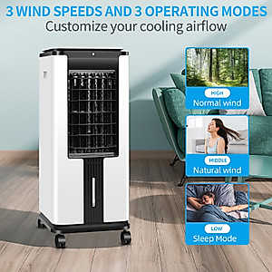 Kismile Portable Air Conditioner, Electric Air Cooler with 3 Wind Speeds, Remote Control, Built-in 12 H Timer Tower fan