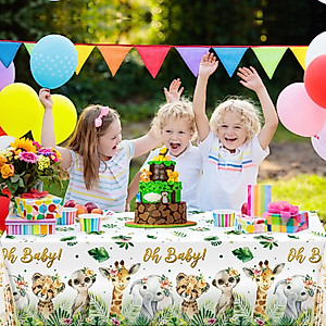 3 Pieces Jungle Safari Tablecloths Jungle Animal Plastic Table Cover Disposable Safari Table Cover Wild Jungle Plastic Tablecloth for Baby Shower Birthday Party Supplies Decorations, 54 x 108 Inch