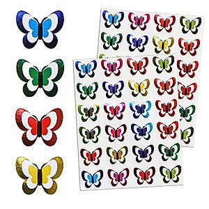 Royal Green Metallic Butterflies Stickers for Kids, Scrapbooking Sticker for Arts and Crafts - Permanent Adhesive - 120 Pack